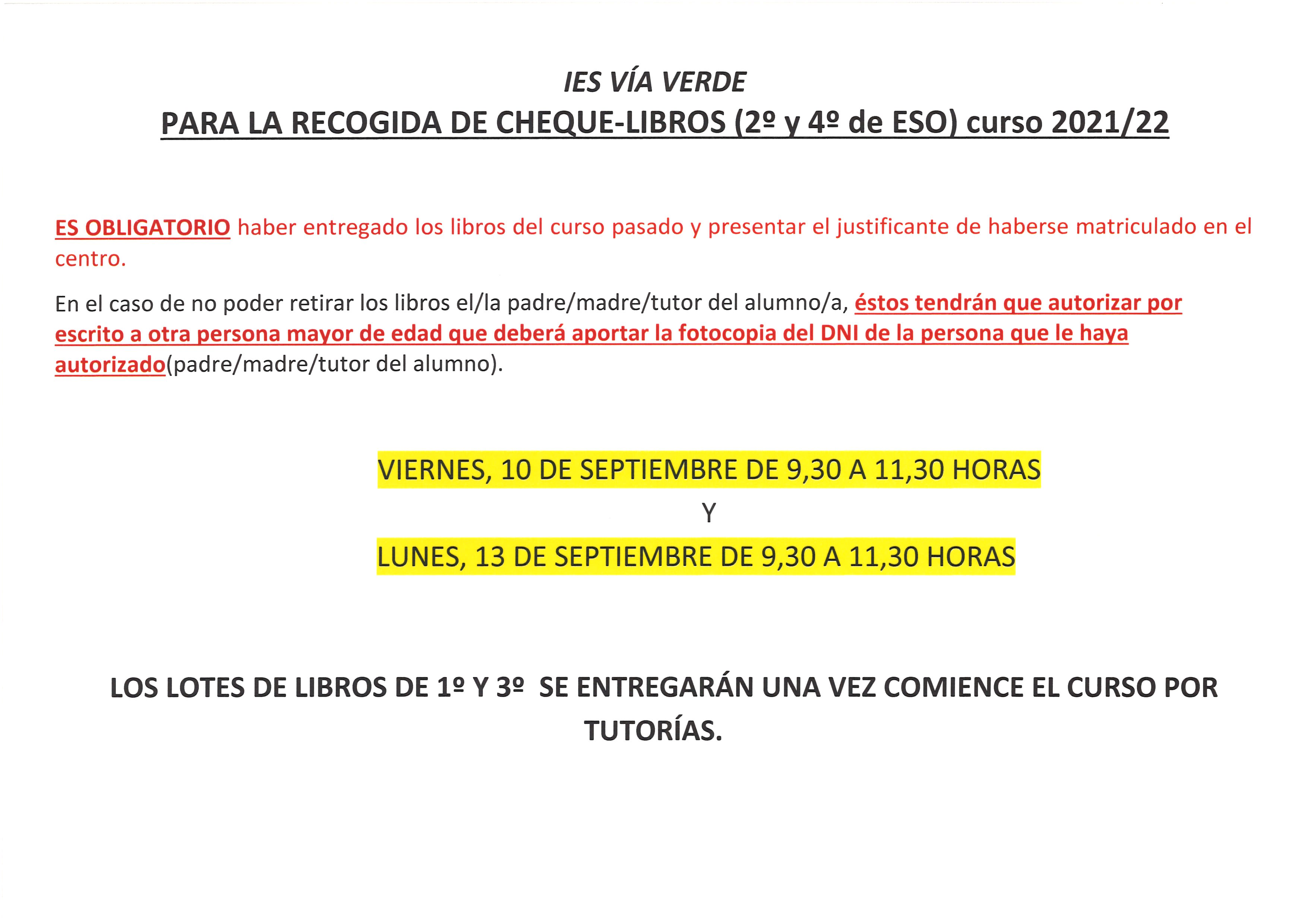 RECOGIDA CHEQUE LIBROS CURSO 2021/2022 « IES VIA VERDE